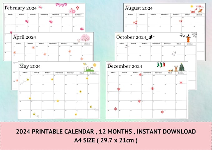 Custom printable monthly calendar by Hayatrami599 | Fiverr
