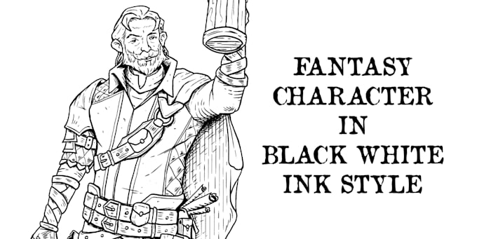 Draw fantasy dnd, rpg, character in black white ink style by Dionmiting ...