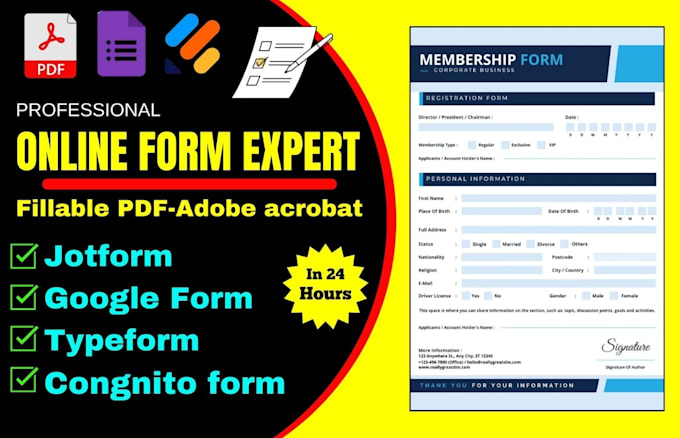 Create jotform, google form, cognito form, type form, online survey ...