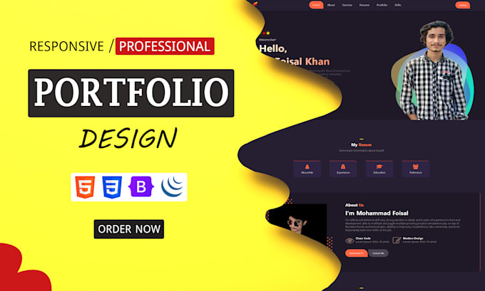 Create modern responsive personal portfolio website design with html ...