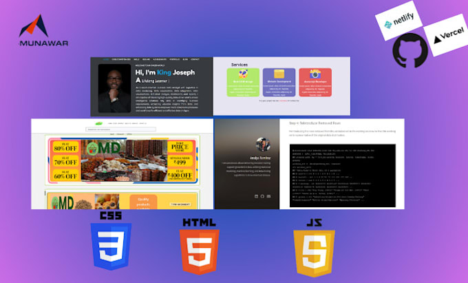 Build static website, github page or landing page with free hosting by Munawarjohar | Fiverr