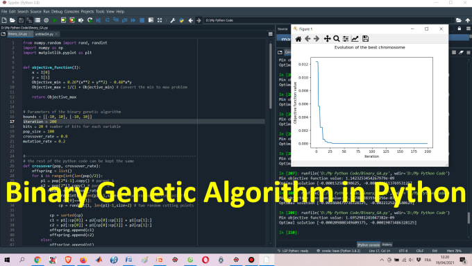 Implement evolutionary and genetic algorithms in python and matlab by ...