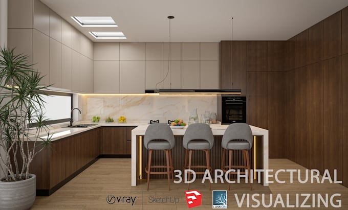 Do photorealistic living, kitchen and bathroom 3d rendering by ...