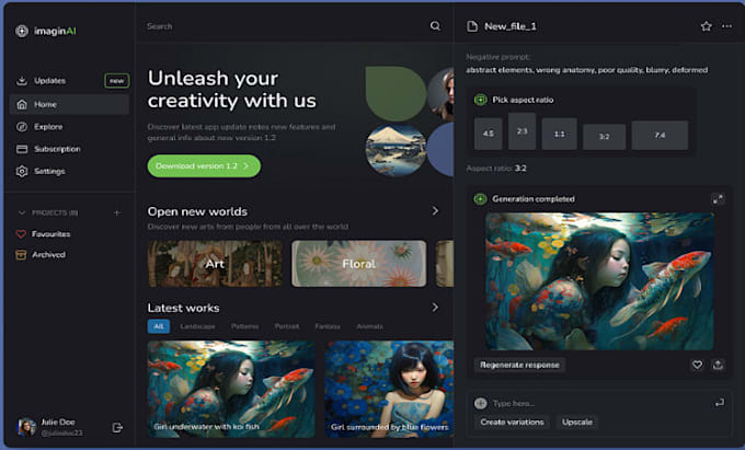Create custom ai art app ai saas app ai tattoos generator website app ...