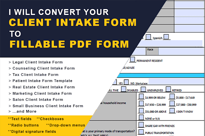 Convert client intake form to create fillable pdf form by Emmytech | Fiverr