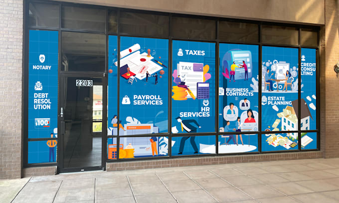 Creative storefront, shopfront window graphic designs by Visualvirtuo ...