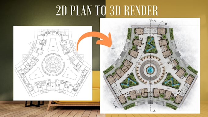 Draw an architectural blueprint in architectural rendering by Formdxd ...