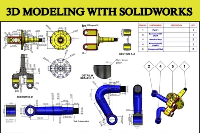 Eseguire progettazione cad 3d, modello 3d del prodotto e disegno 2d, con rendering in solidworks