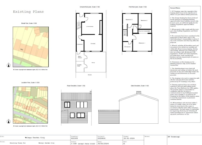 Complete single extension architectural drawings for a uk planning ...