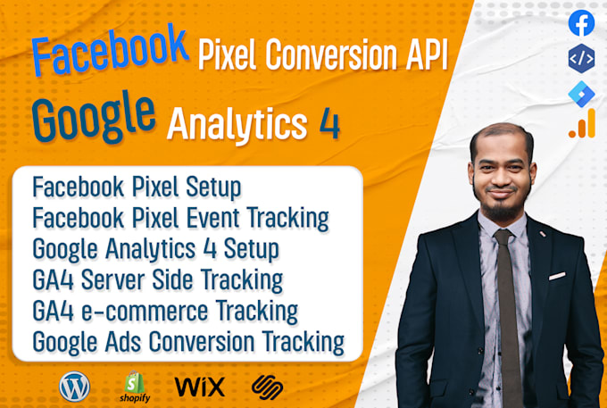 Setup meta pixel facebook conversion api ga4 server side tracking with gtm by Mahasan22 | Fiverr
