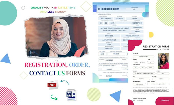 Create registration form submission form and order form by ...