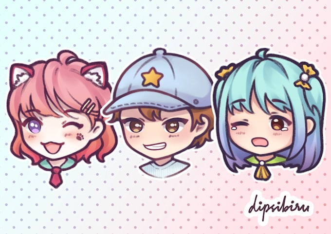 Draw cute chibi head icon for stickers, emote, wallpaper by Dipsibiru ...