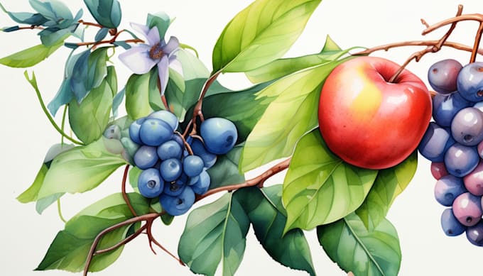 Draw botanic fruit flower floral watercolor illustration by Rabewadeo ...