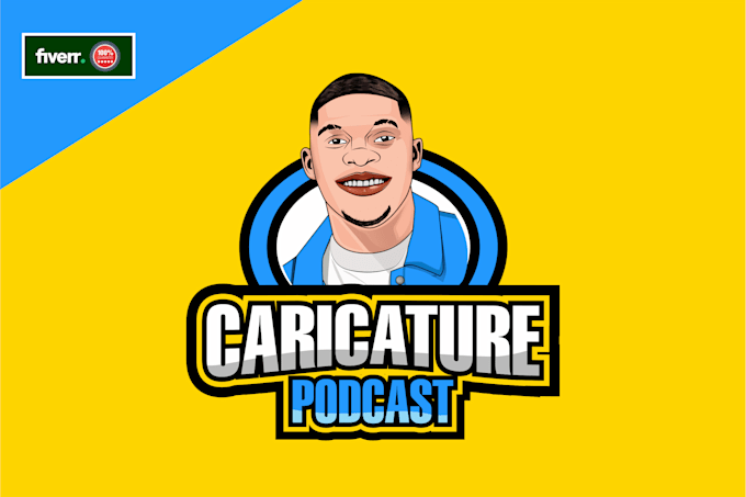 Do podcast logo and cover art design with cartoon caricature portrait ...