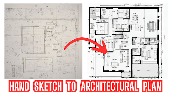 Redraw hand sketch to architectural 2d floor plan