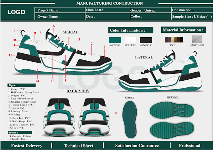 Do custom sneaker design tech pack for you by Aris1310 | Fiverr