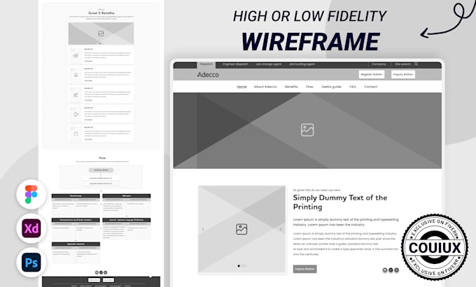 Elevate digital wireframe user flow uiux landing page design prototype ...