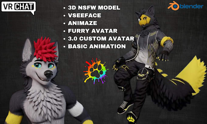 Make quality 3d furry vrchat model, vtuber, vseeface, fursona avatar by Yunsamd | Fiverr