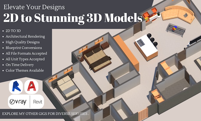 Convert your 2d floor plan to stunning 3d models by Rummansheikh18 | Fiverr