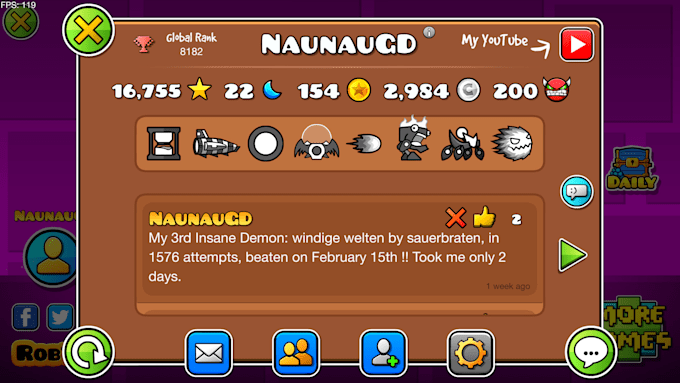 Complete any geometry dash level and send recording by Naunau_natsumi | Fiverr