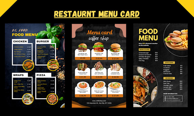 Design a restaurant menu,food flyer,food price list and chalk board ...