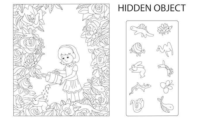 Do 5 hidden object coloring page illustrations only for 50 by ...