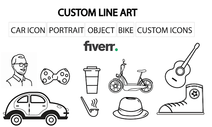 Design line art icons, portraits, and bike objects in black and white by Chand_ch | Fiverr