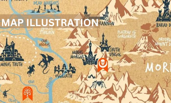 Design detailed illustrative graphic map, 2d vector map,fantasy map ...