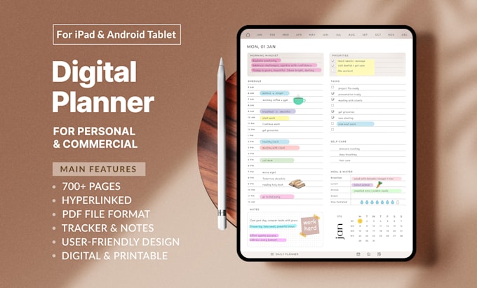 Design etsy digital planner, digital journal, hyperlinked planner for etsy shop by Igiveshape ...