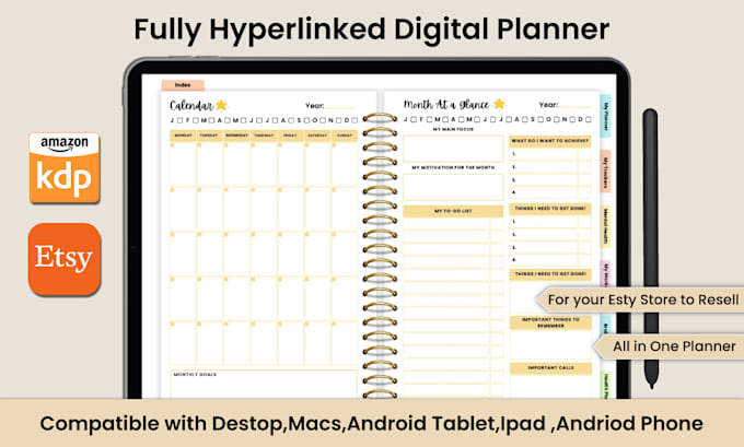 Design etsy hyperlink digital planner, set etsy shop, digital journal, tracker by Rocksvector ...