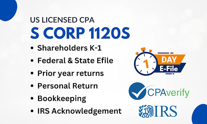 Prepare business s corp 1120s tax return and efile same day by Mianhamza777 | Fiverr
