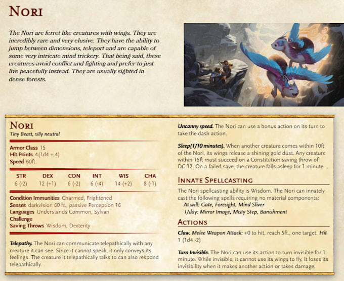 Create a statblock for a creature by Neofire1 | Fiverr