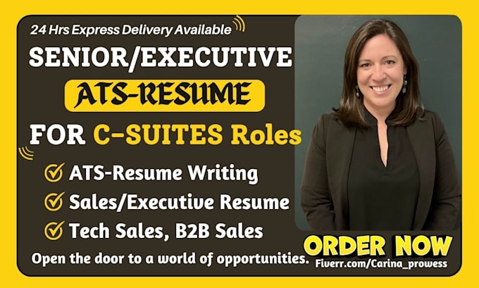 Write 24hrs fast sales resume, tech sales, b2b, director, executive resume by Carina_prowess ...