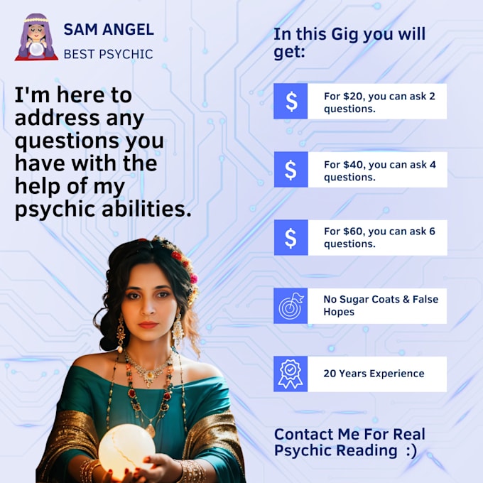 Answer your questions using my psychic powers by Samangelpsychic | Fiverr
