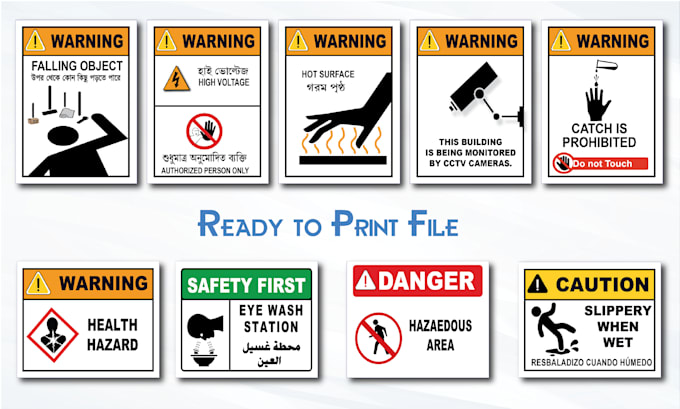 Create safety signage design for industry, factory, hospital and ...