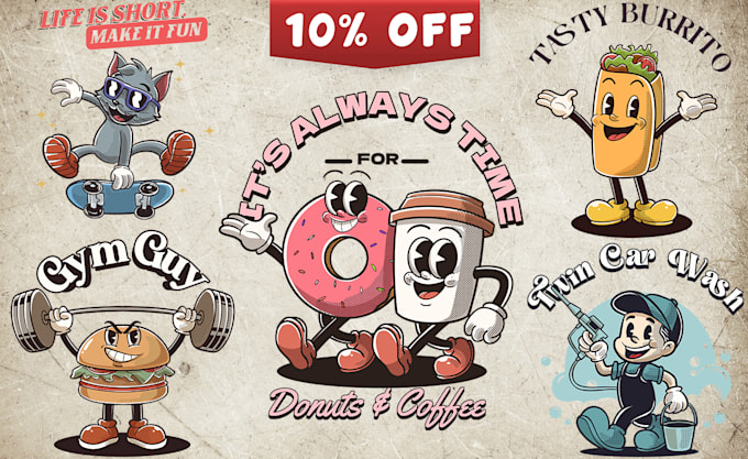 Draw vintage retro cartoon mascot character illustration logo by ...