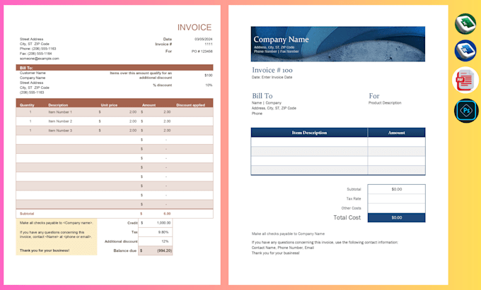 Design automated excel invoice template and invoice price list by Shohag_02 | Fiverr