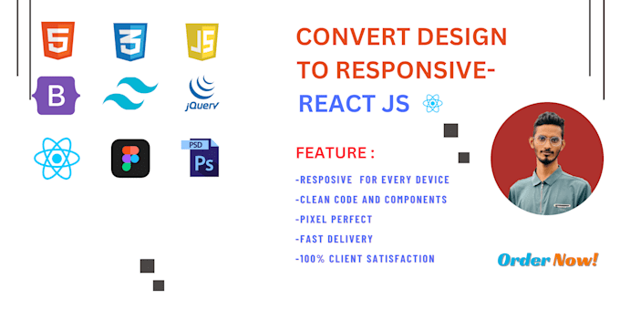 Convert Designs To Html Css Javascript Bootstrap Tailwind Css And React