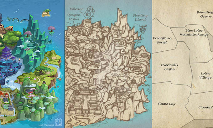 Draw modern fantasy map illustration, custom 2d vector map, event map ...