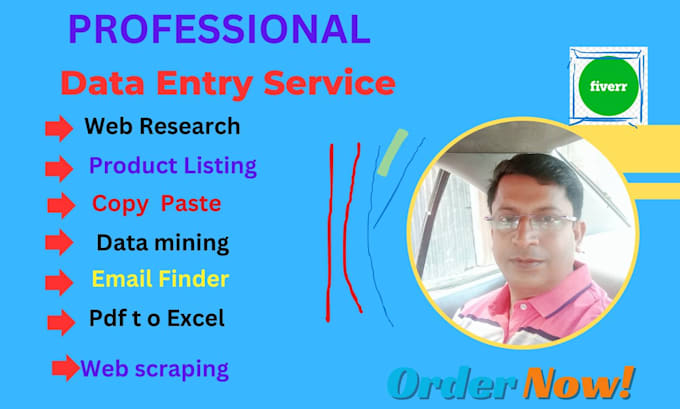 Do typing job, data mining, data entry work, web scraping, web research to excel by ...