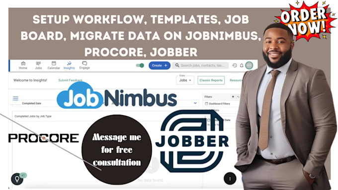 Setup workflow, templates, migrate data on jobnimbus, procore, jobber ...