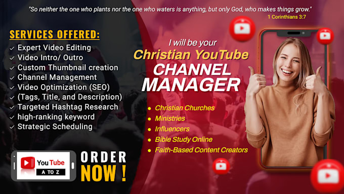 Be your christian youtube channel manager, video editor and seo expert ...