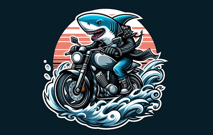 Design shark, rider, motorcycle, fish, racing, bike mascot logo design ...