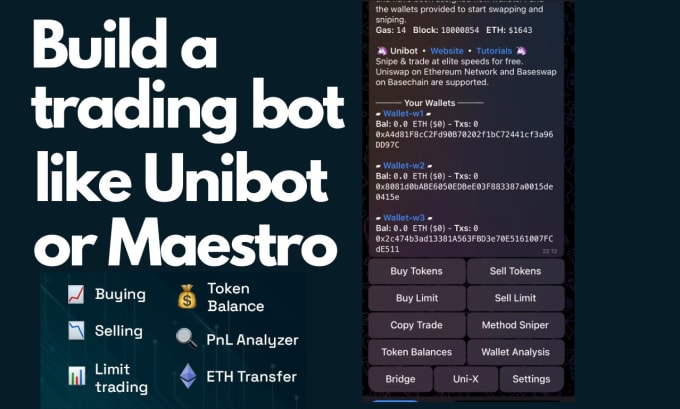Build profitable maestro bot, bonk bot, kazebot, unibot, telegram ... Build profitable maestro bot, bonk bot, kazebot, unibot, telegram ...