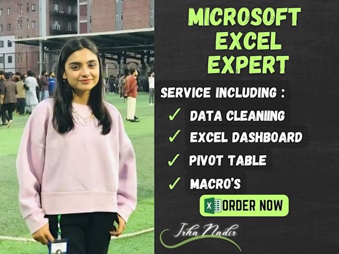 Assist you in excel data cleaning, excel graphs, excel dashboard and pivot table by Irha_nadir ...