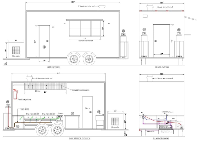 Create your food trailer, food truck, food cart, van drawing for city ...