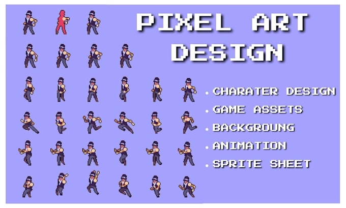 Do pixel art character animation sprite sheet game asset 8 bit, 16 bit ...
