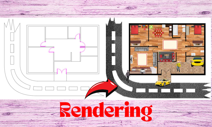 Do 2d floor plan rendering in photoshop, autocad by Khelaghor2 | Fiverr