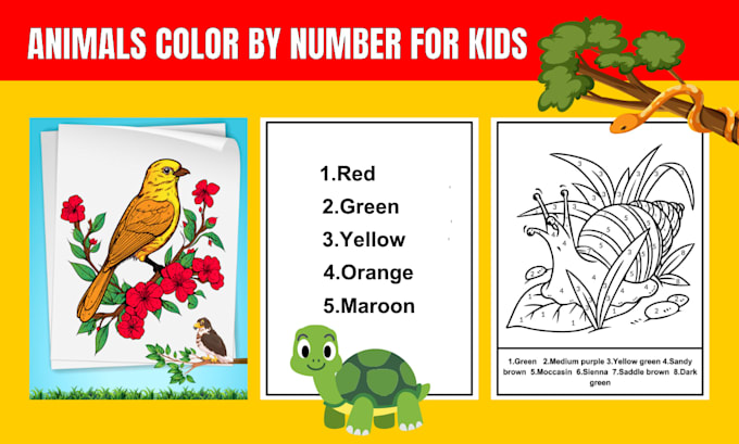 Create custom animals color by number book cover and interior pages by ...