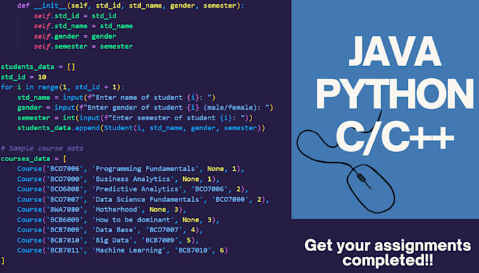 Complete assignments or projects in python, java, c language by Kumail ...